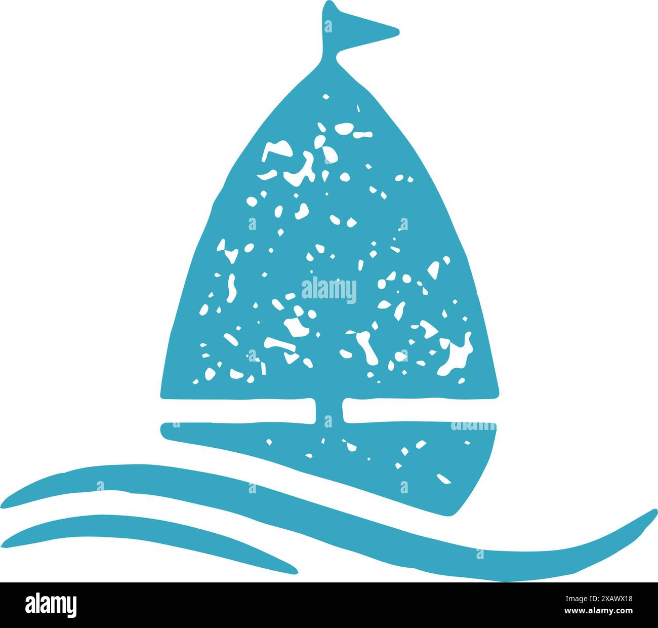 Cute sail boat floating surrounded by sea wave open water surface blue ...