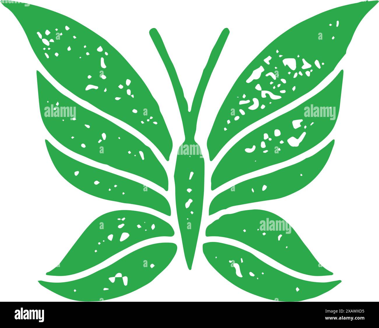 Minimalist green unusual butterfly with ornamental wings and mustache ...