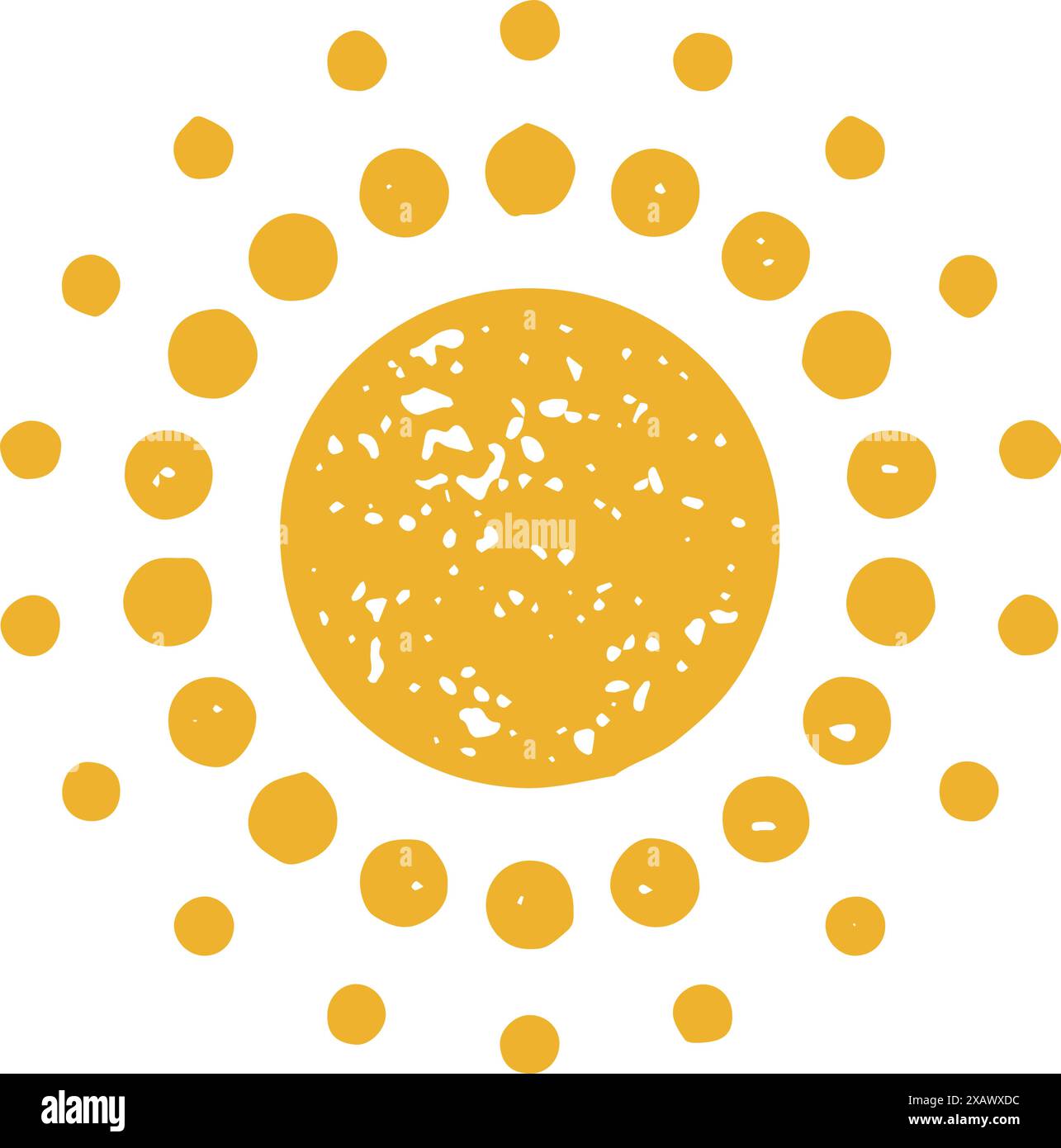 Cute bright yellow circle sun with rounded pint abstract rays hand ...