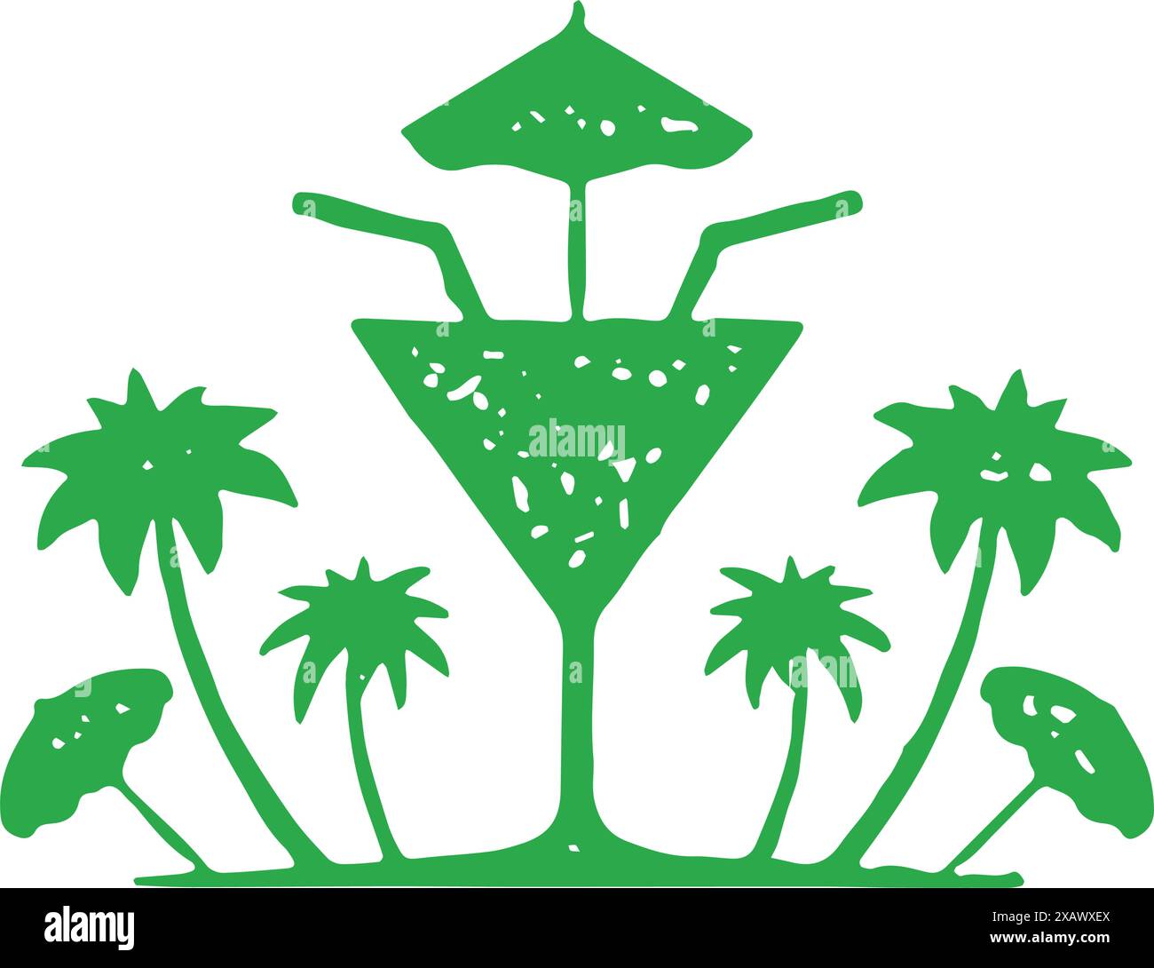 Green decorative artwork summer couple cocktail in goblet with two ...