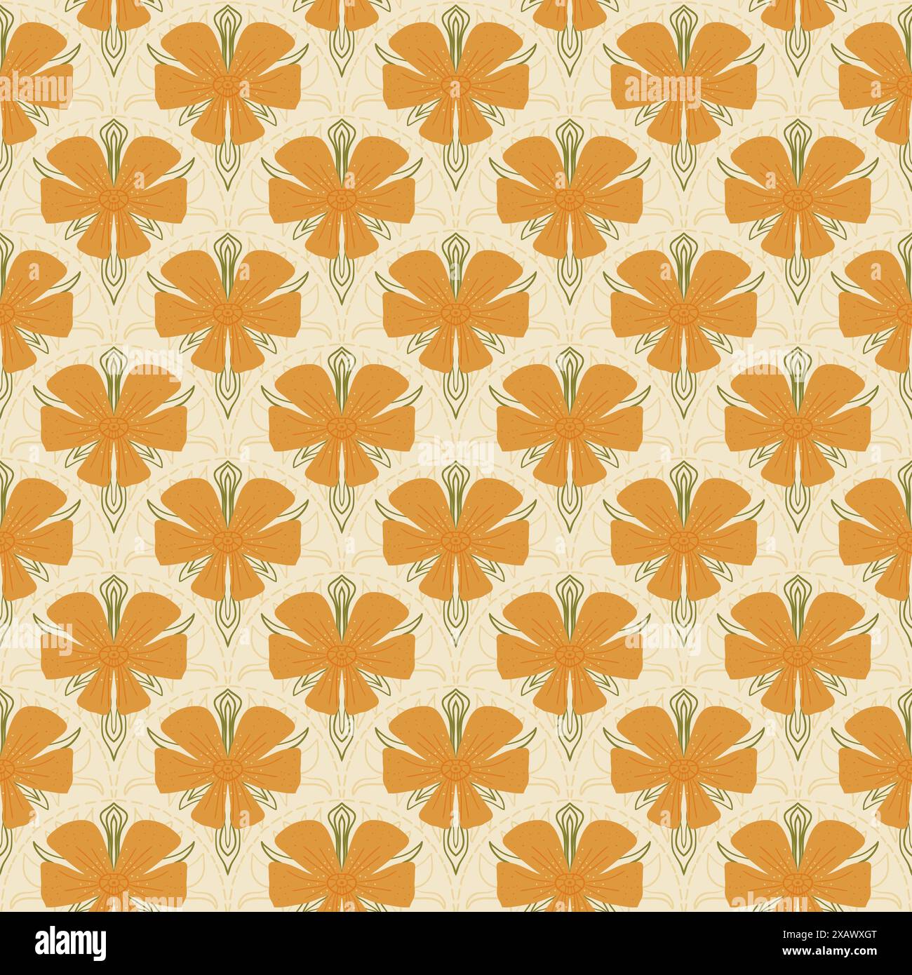 Yellow retro flowers seamless pattern. Floral buds endless background ...