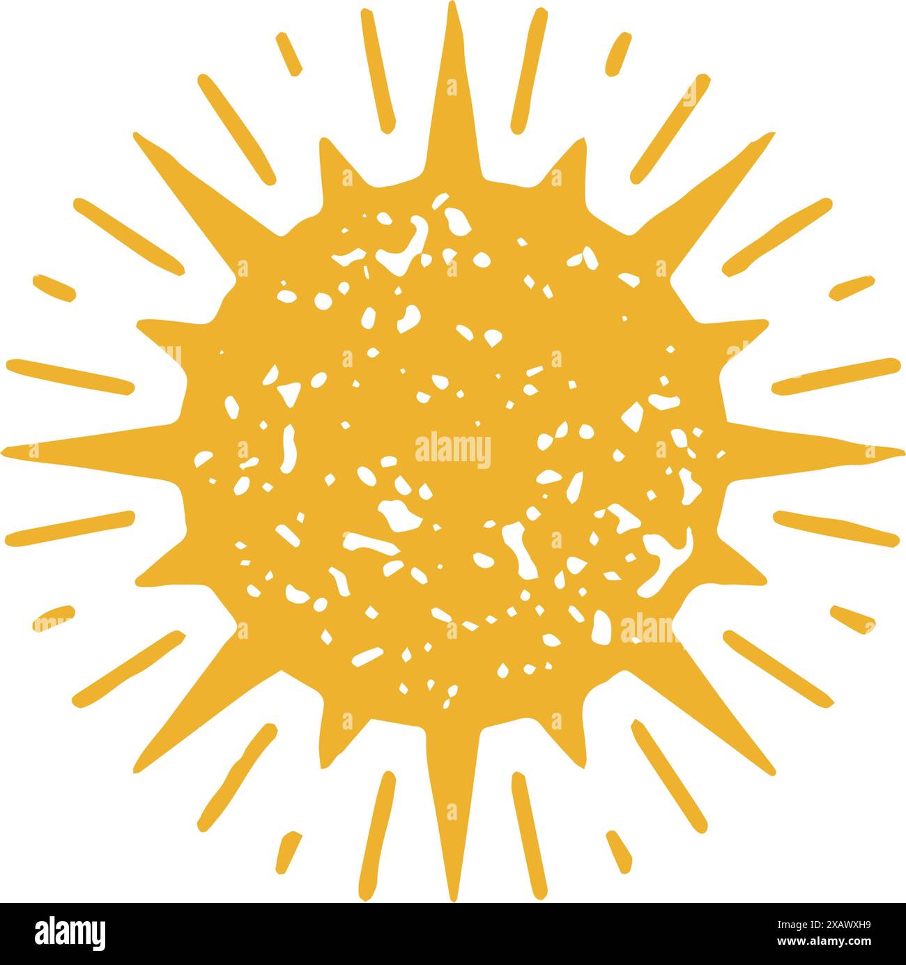 Amazing natural yellow hand drawn abstract sun with sharp thorn shining ...