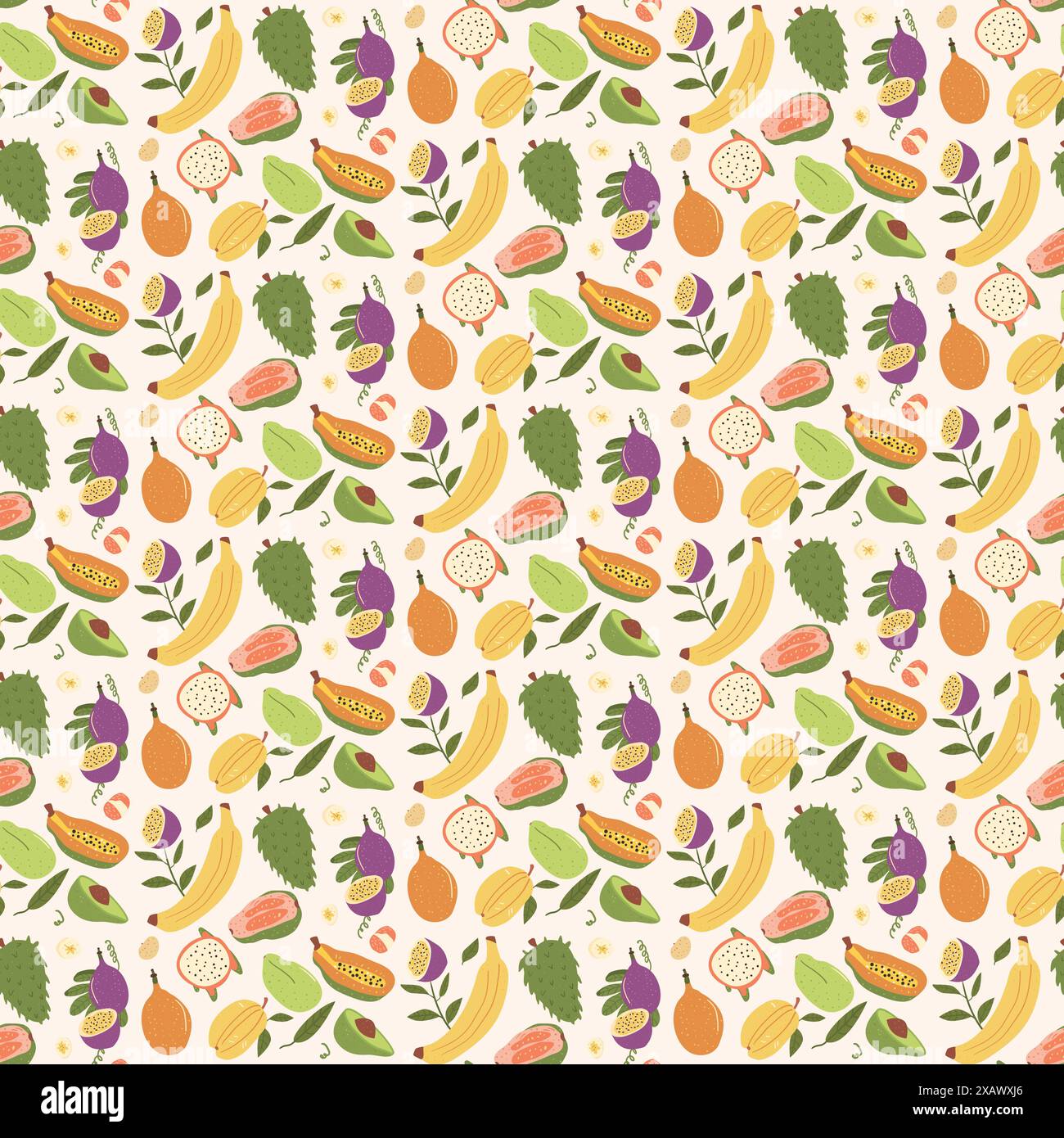 Tropical fruits seamless pattern. Exotic sweet dessert endless ...
