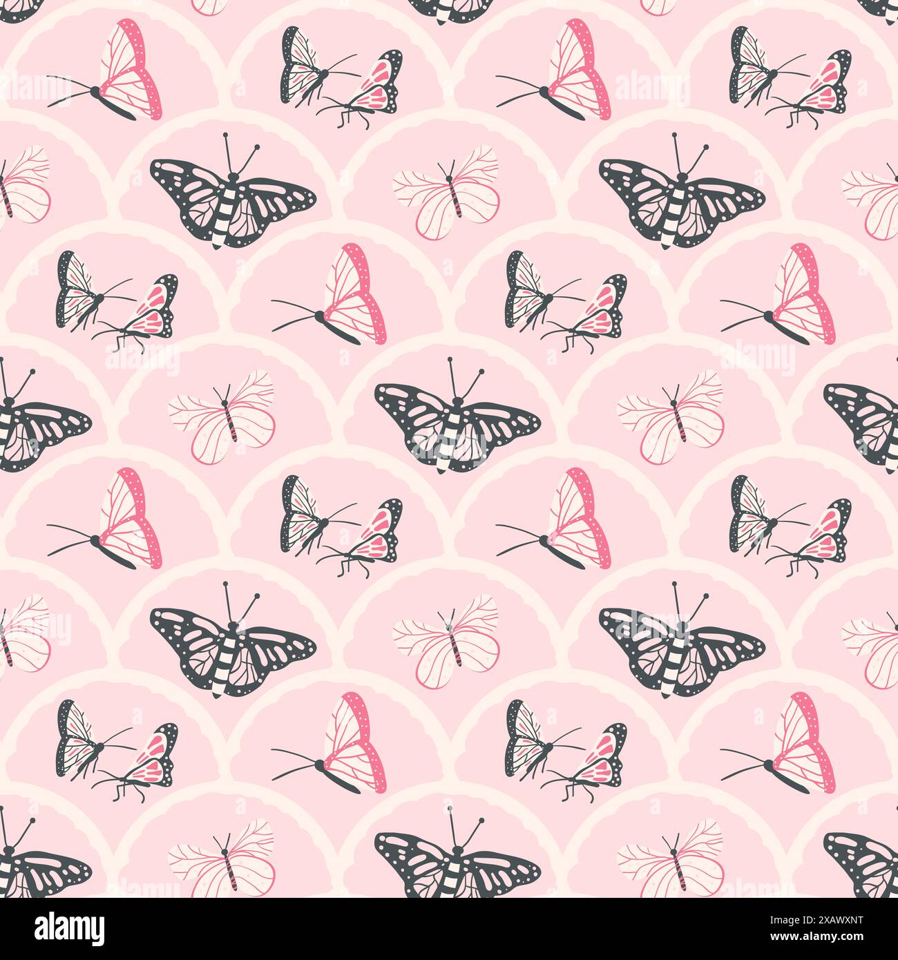 Fluttering butterflies seamless pattern. Pink summer pollinators ...