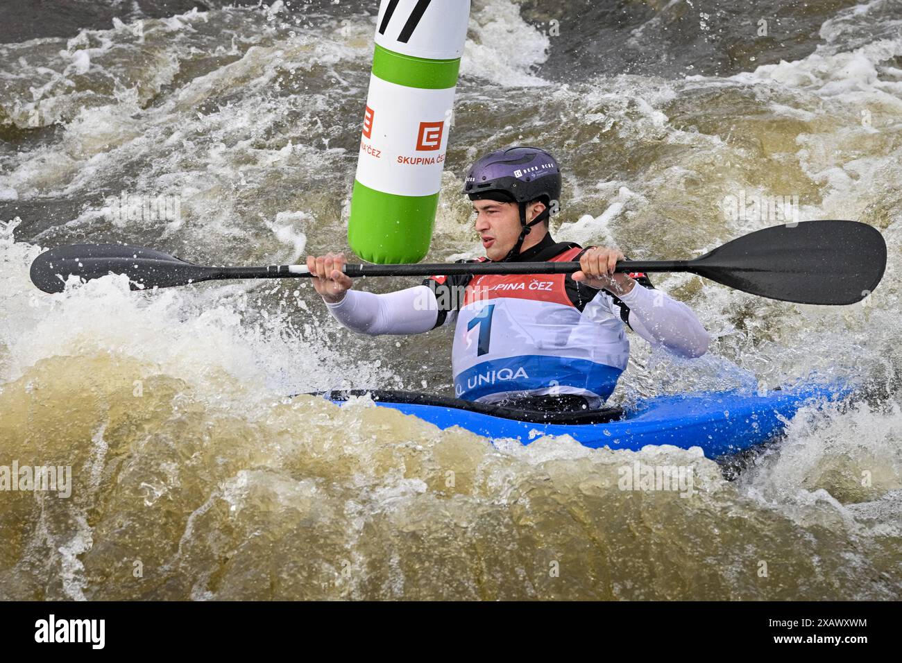 Dimitri Marx of Switzerland competes during the Men's Kayak Cross race ...