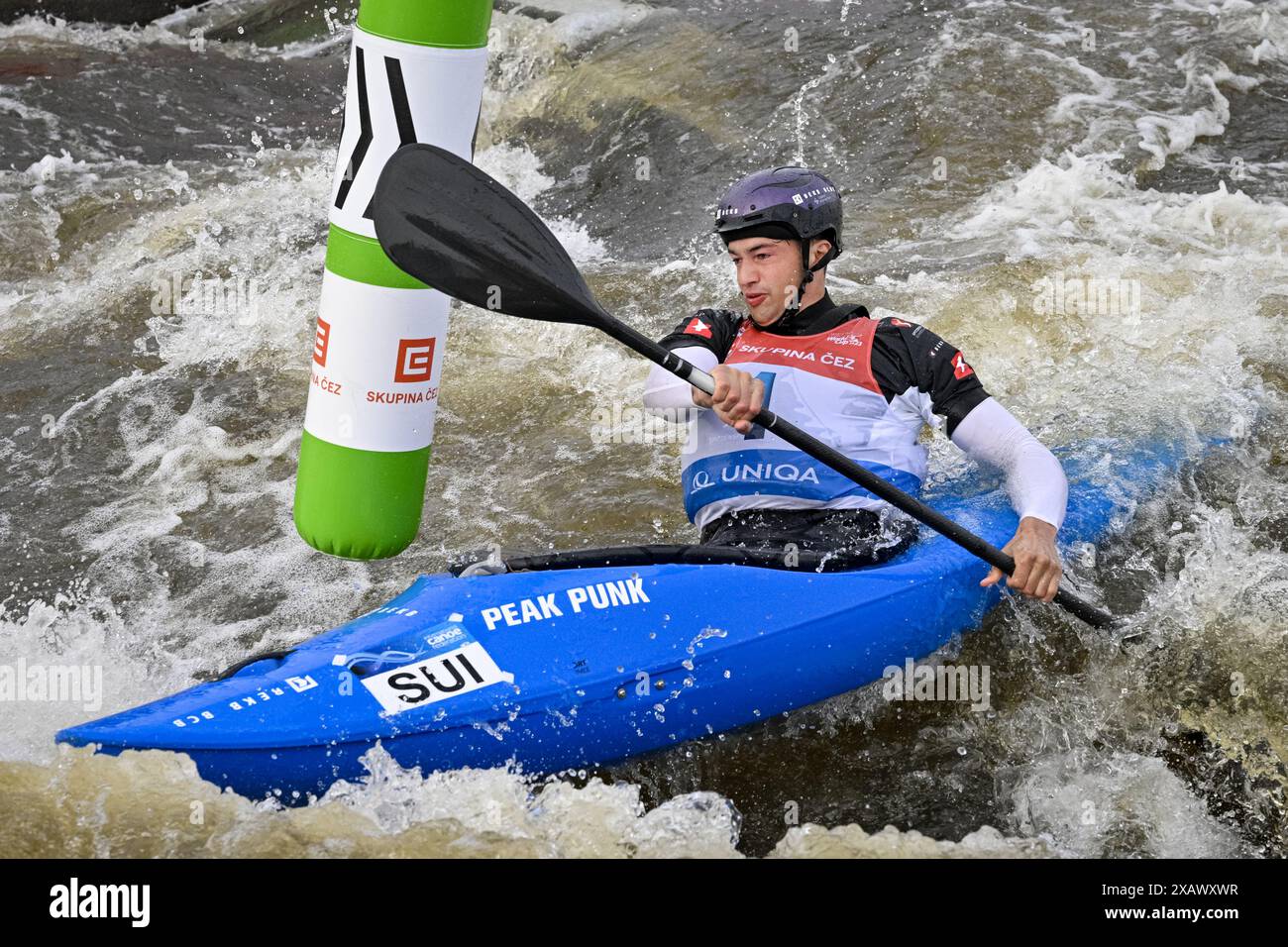 Dimitri Marx of Switzerland competes during the Men's Kayak Cross race ...