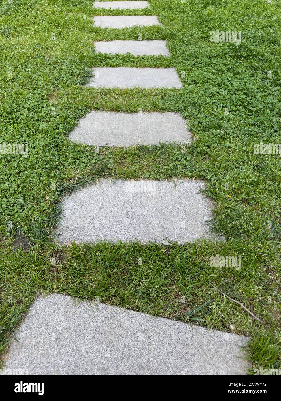 Walkway, cement slabs laying on the grass. Stone Pathway on beautiful ...