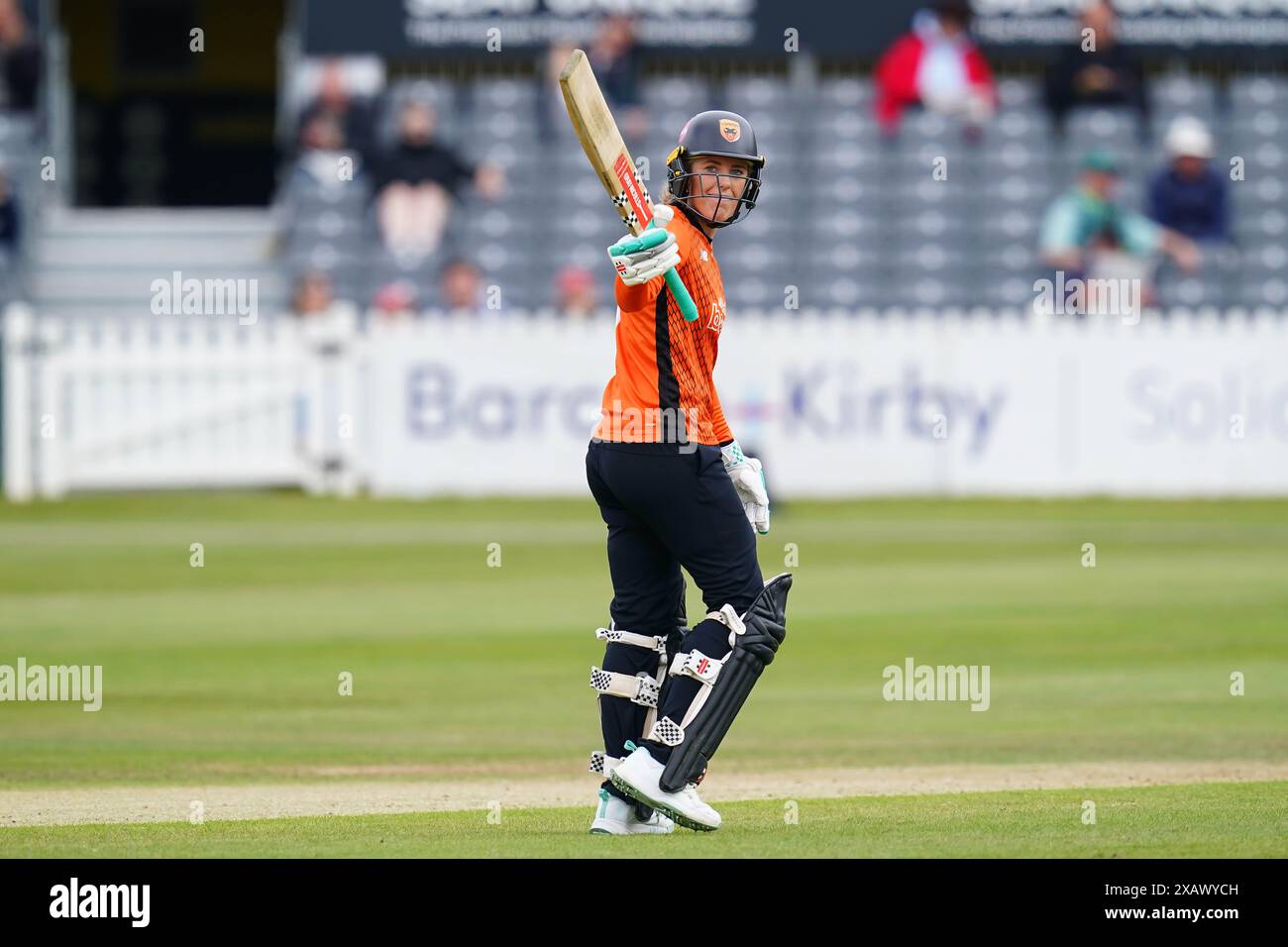 Bristol, UK, 9 June 2024. Southern Vipers' Georgia Adams celebrates ...