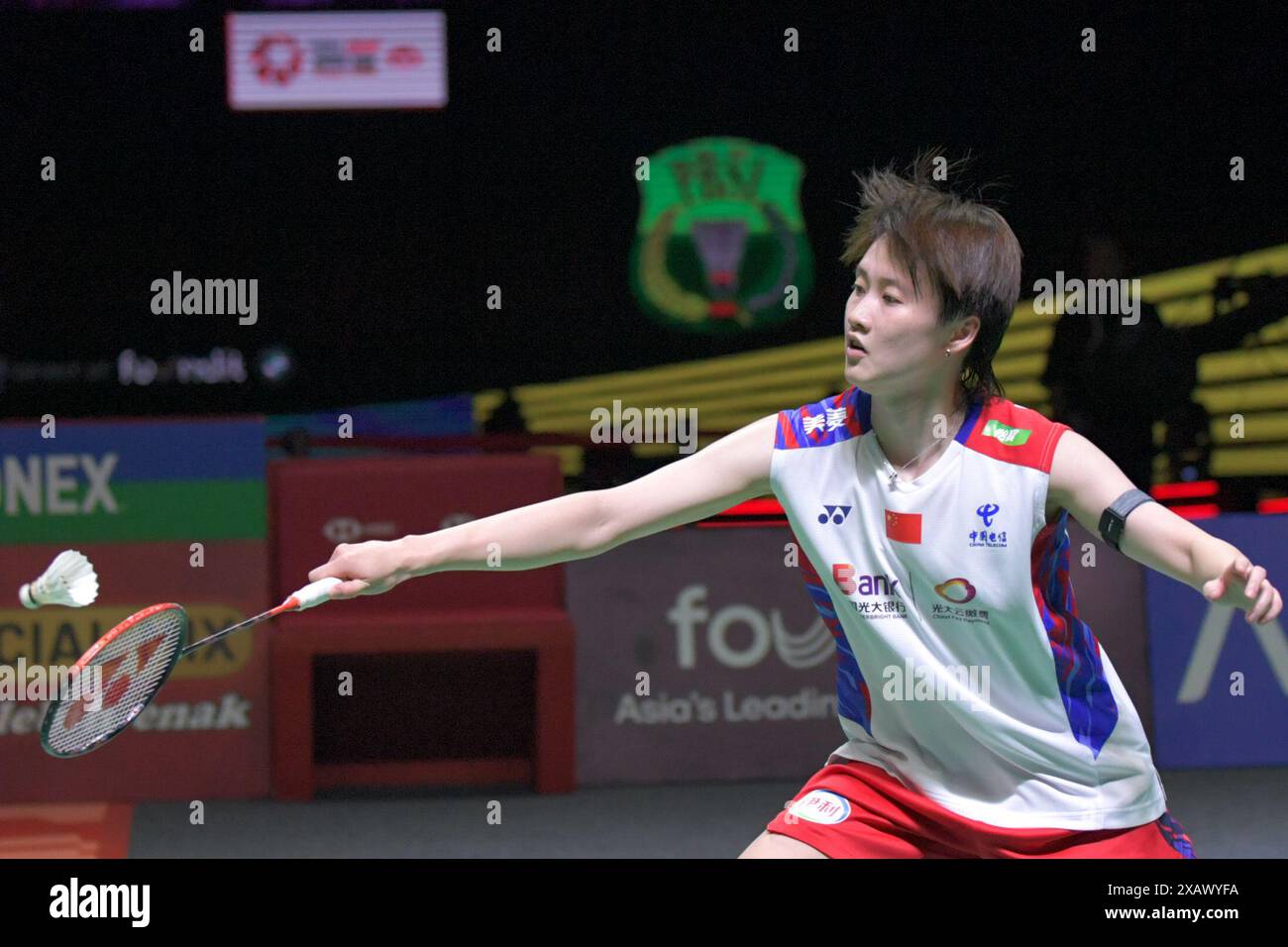 Jakarta, Indonesia. 9th June, 2024. Chen Yufei hits a return during the women's singles final ...