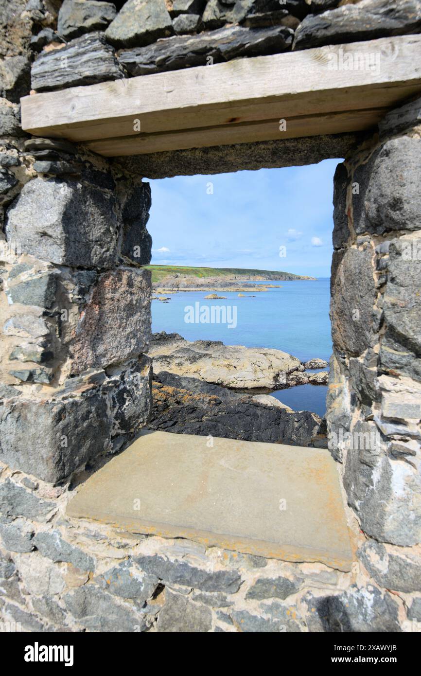 Portsoy, Aberdeenshire, Scotland. View west from window of clifftop ...