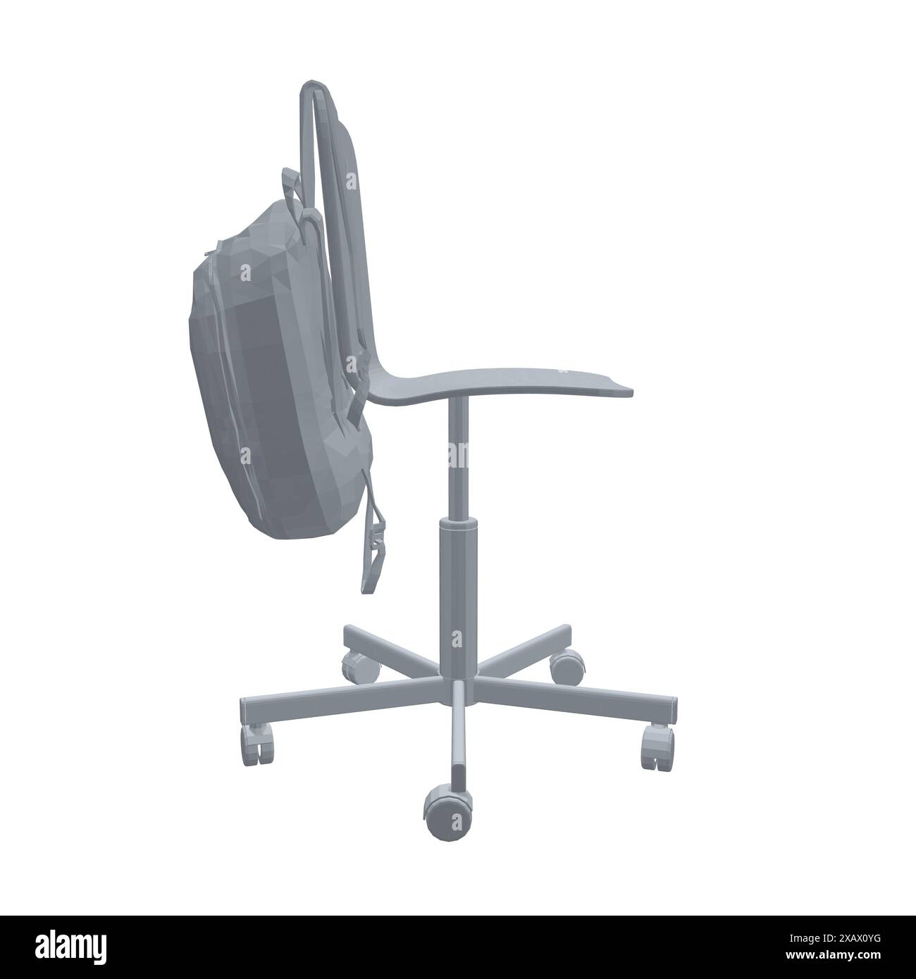 Polygonal model of a backpack hanging on a chair isolated on a white ...
