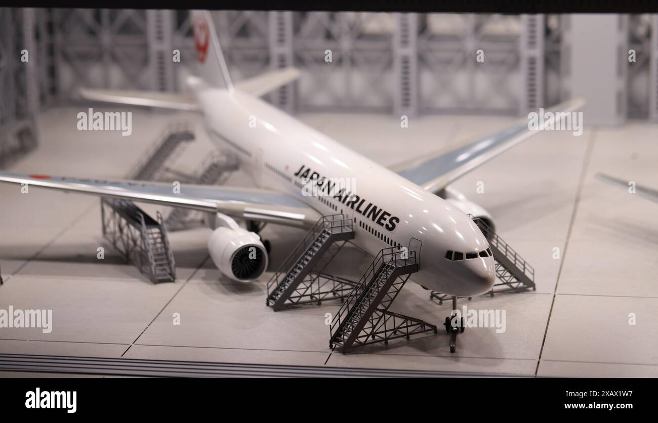Tokyo -May 3 2023:airplane of japan airlines is placed in Small Worlds ...