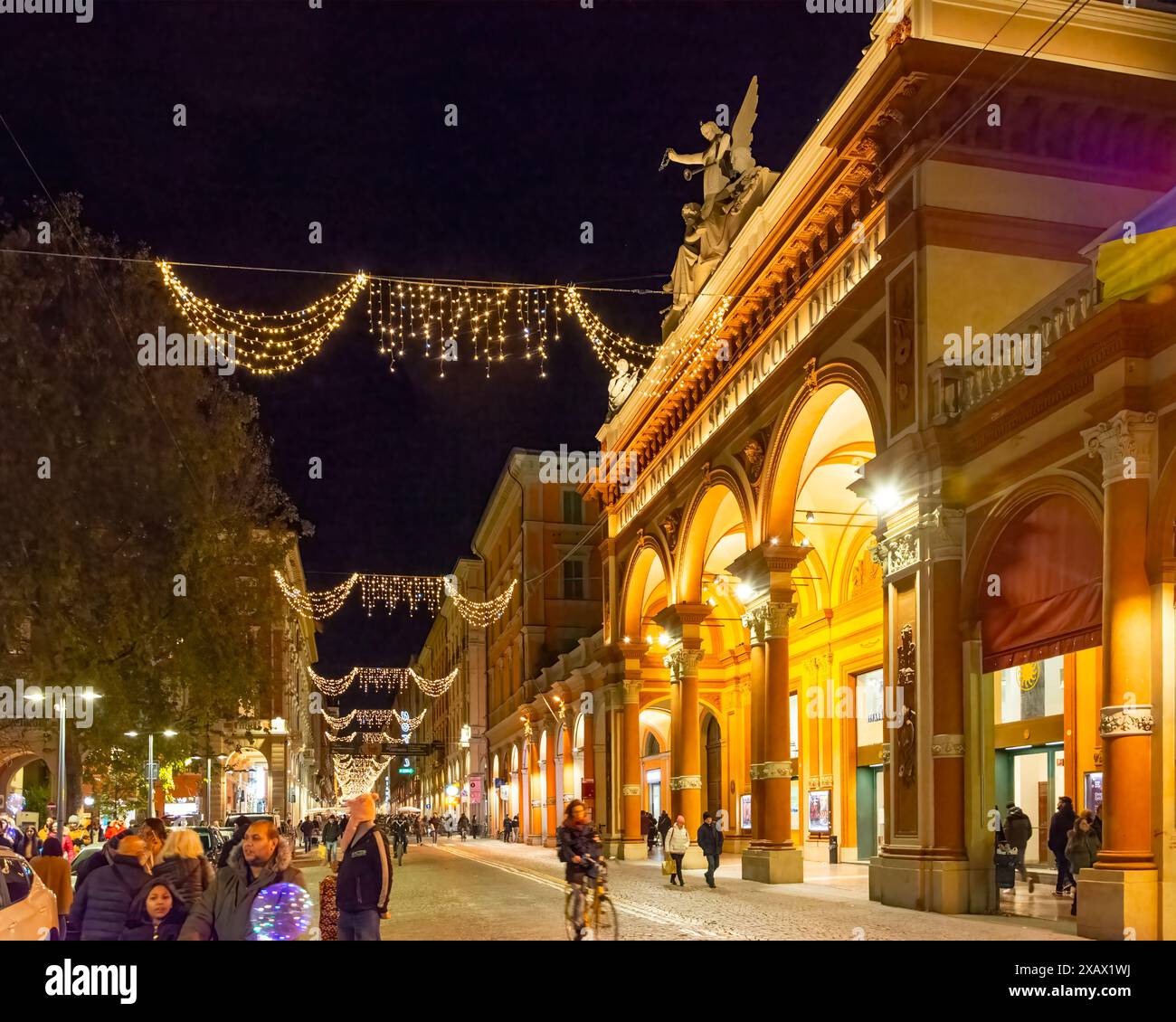 View of Via dell' Indipendenza in Bologna, Italy, decorated for ...