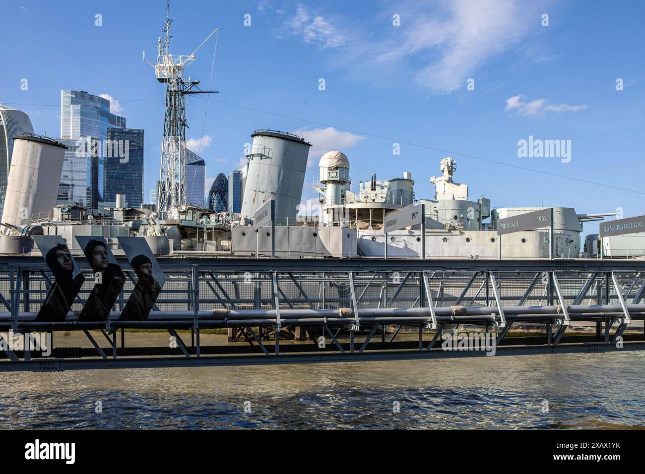 London, England – August 2023. HMS Belfast, Town-class light cruiser ...