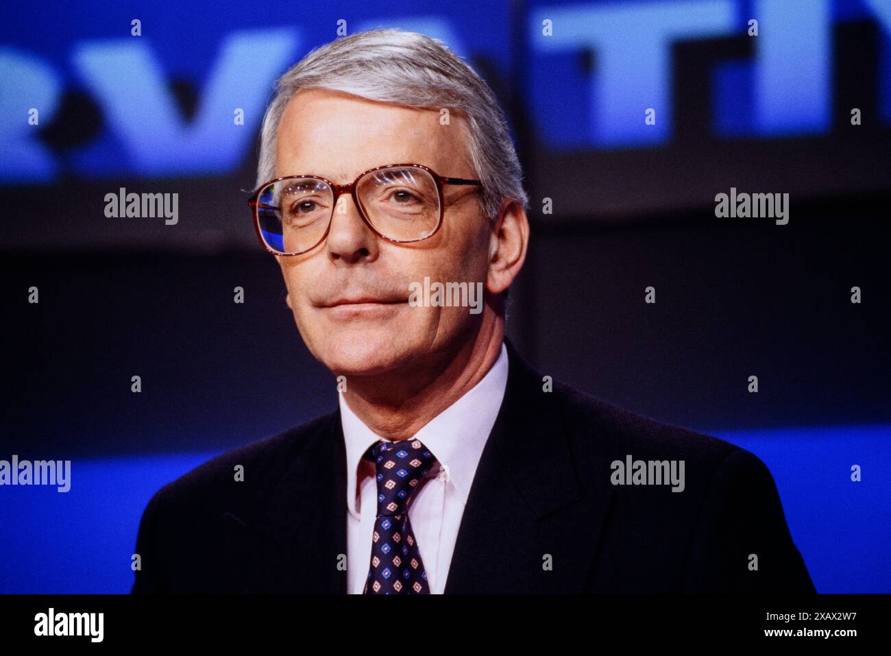 John Major addressing the media at a Conservative Party press ...