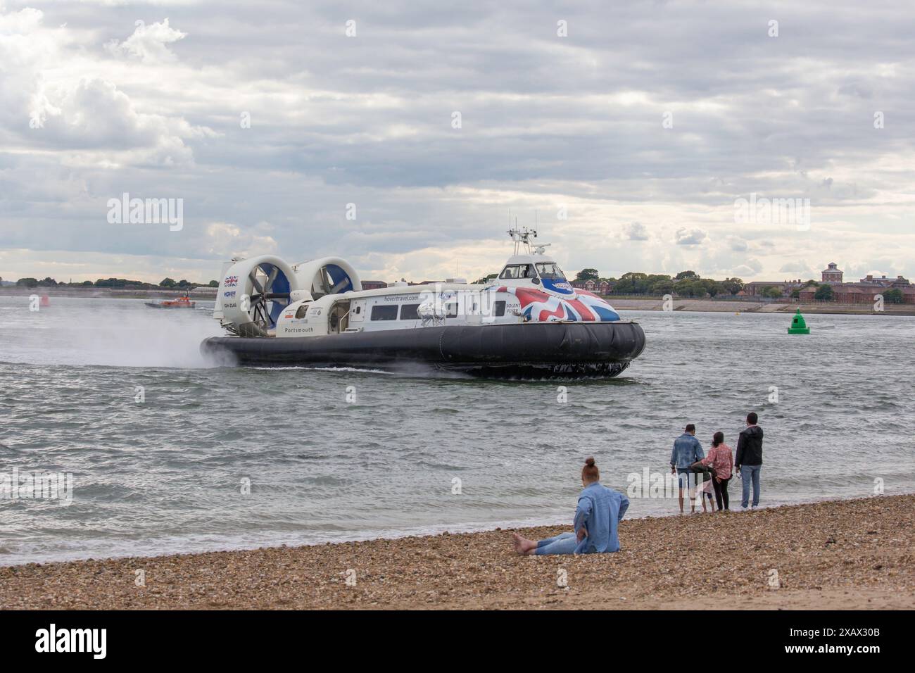 Hover Craft landing on the beach at Portsmouth from the Isle of White ...