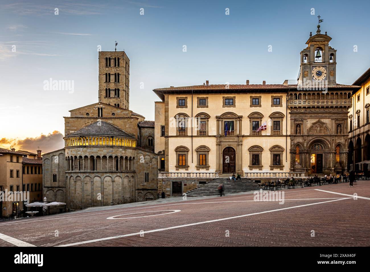 Warm light of the evening upon the Vasari square (Piazza Grande) with ...