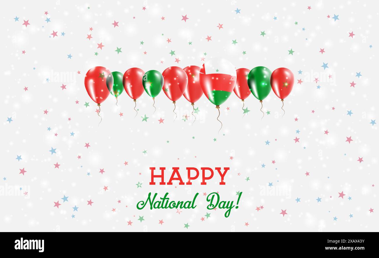 Oman Independence Day Sparkling Patriotic Poster. Row of Balloons in ...