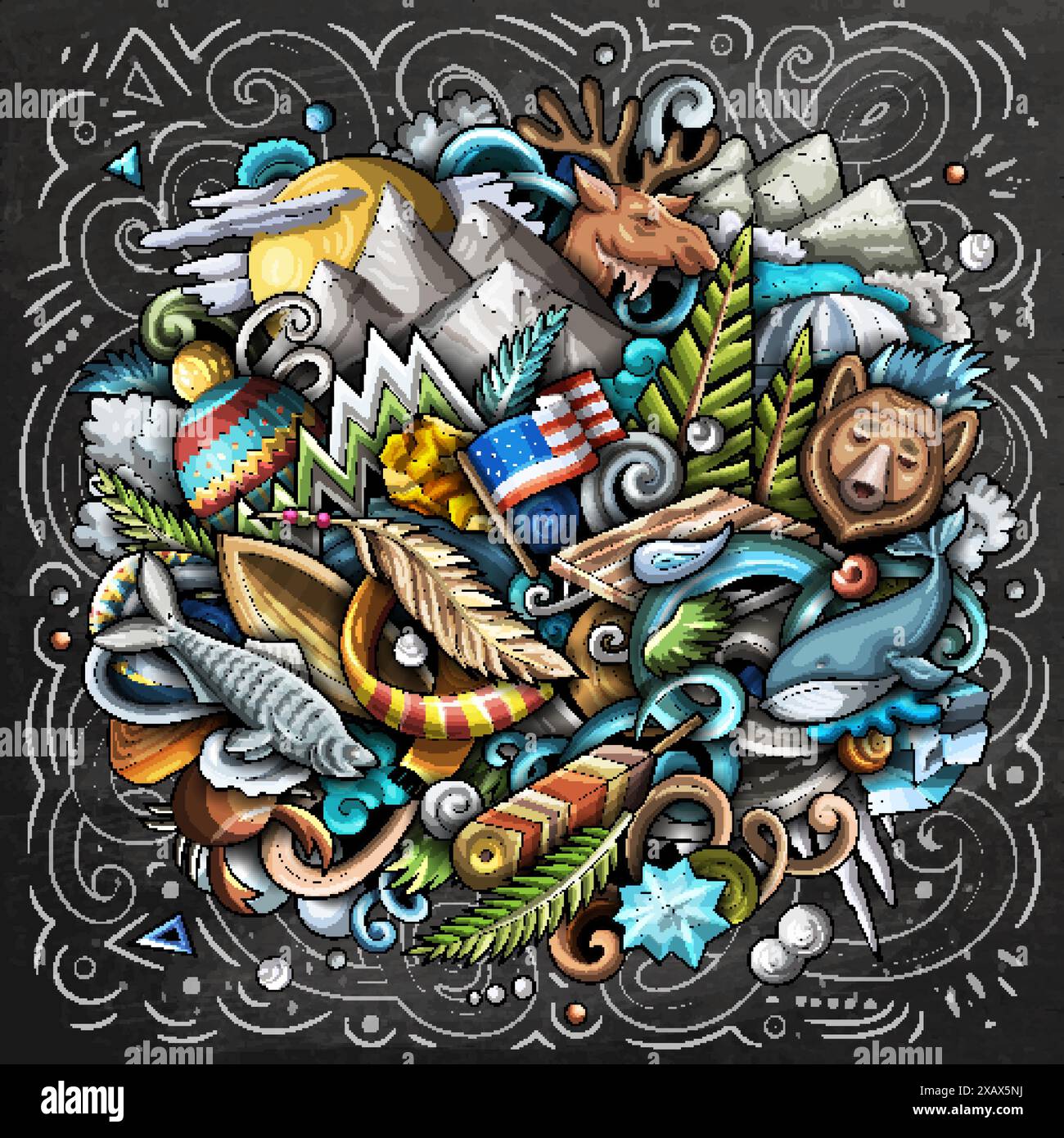 Alaska hand drawn cartoon doodle illustration. Funny USA State design ...