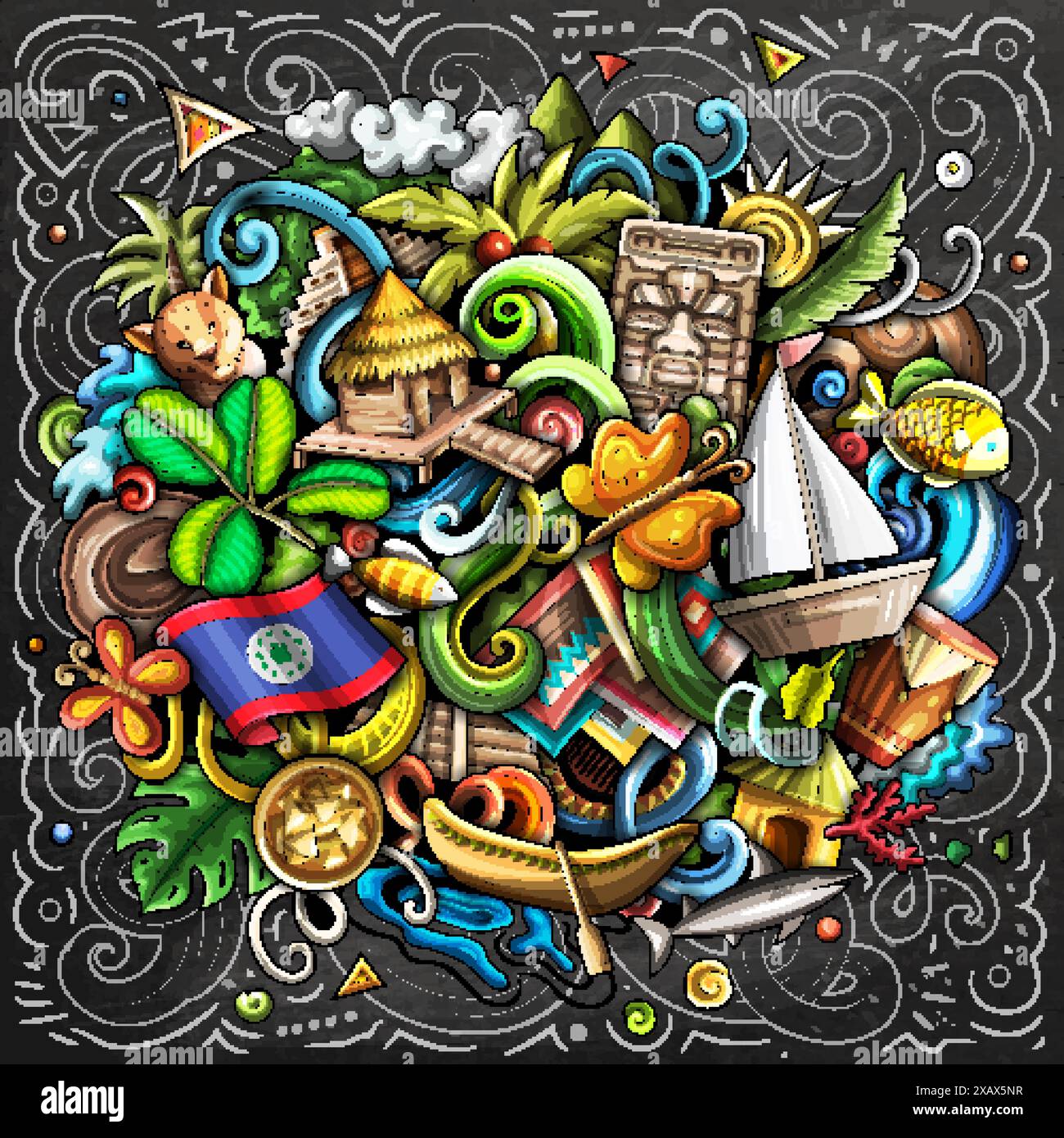 Vector funny doodle illustration with Belize theme. Vibrant and eye ...