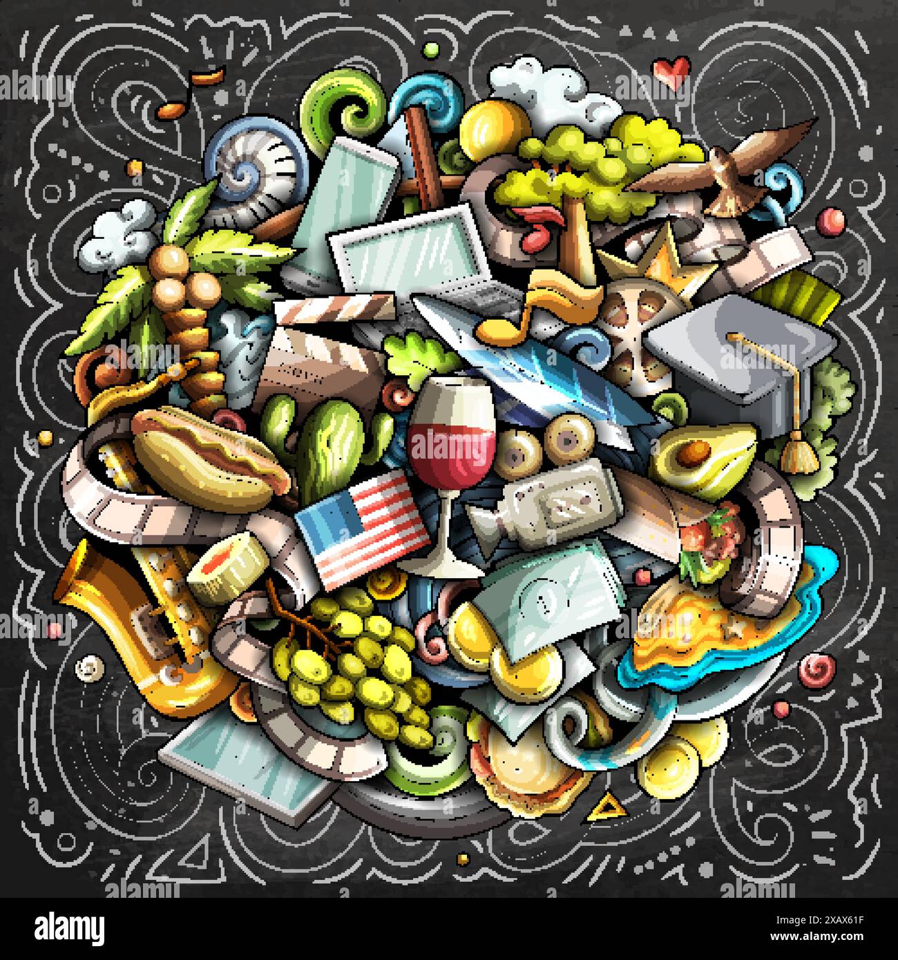 California hand drawn cartoon doodle illustration. Funny USA State ...