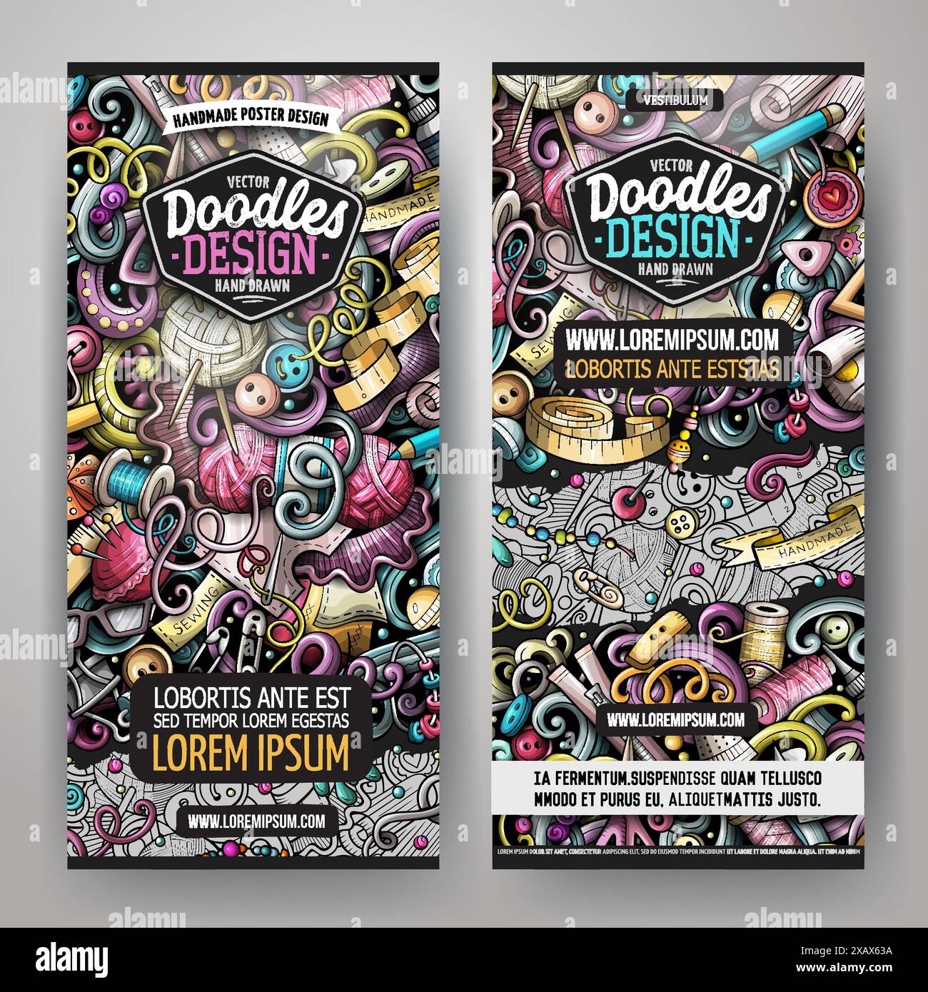 Cartoon vector doodle set of Handmade banners templates. Corporate ...