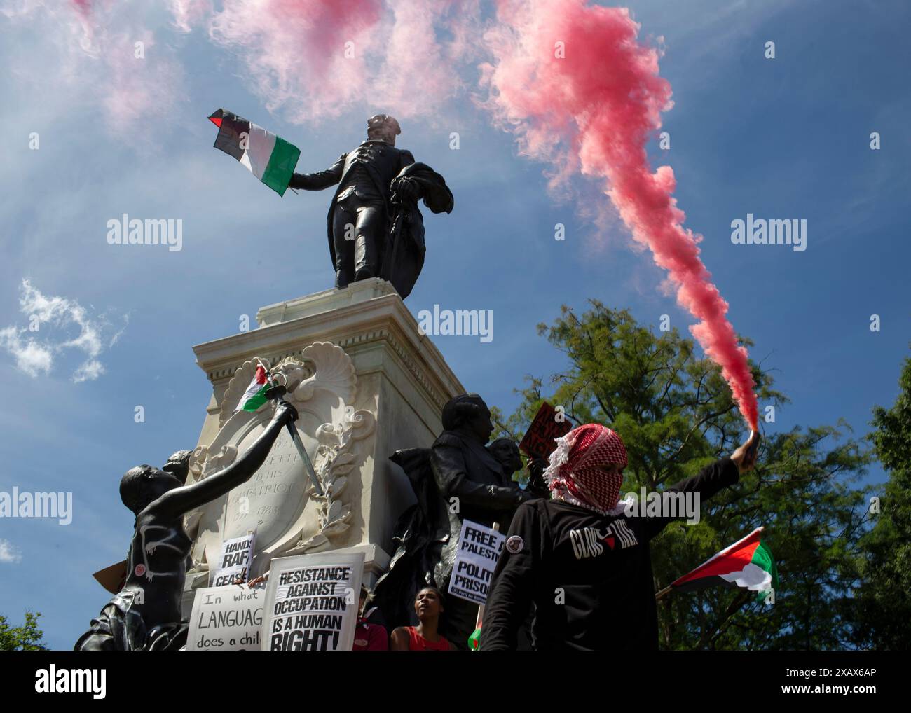 Washington, USA. 08th June, 2024. Pro-Palestinian demonstrators leave ...