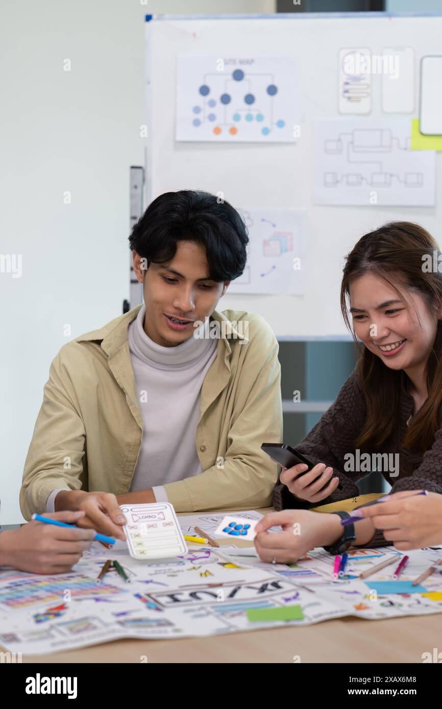 Creative Ux Developer And Ui Designer Brainstorming Session With Wireframes And Prototypes For