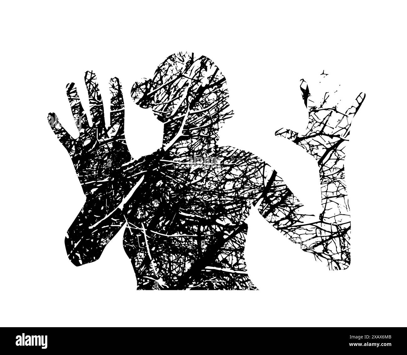 Silhouette of a woman. Stop the war. Stop the violence. hand drawing ...