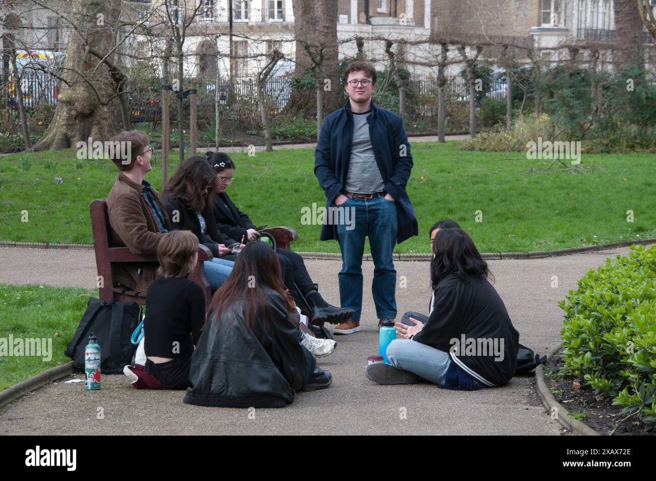 Students gather in Tavistock Square, Bloomsbury, London, England Stock ...