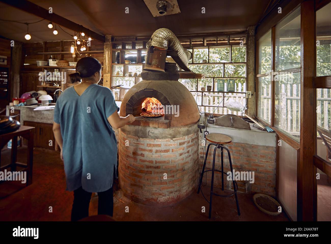 pizza traditional oven in open kitchen italian restaurant Stock Photo ...