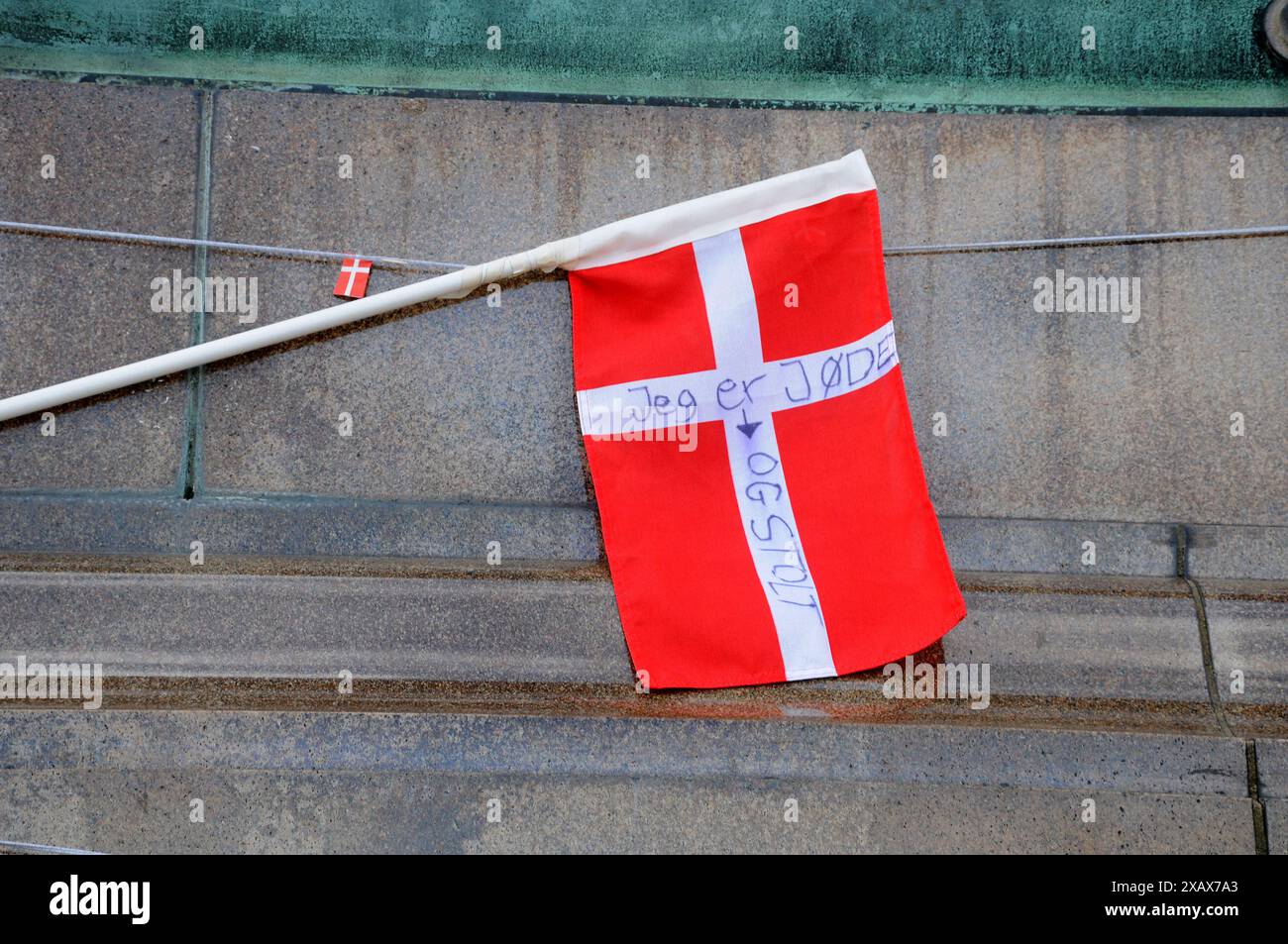 Copenhagen/ Denmark/09 JUNE 2024/ Danish flag or dannbebrog message ...