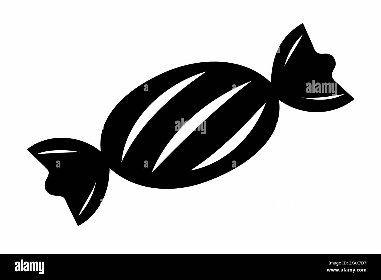 Black silhouette of a candy wrapped in striped packaging. Isolated on ...