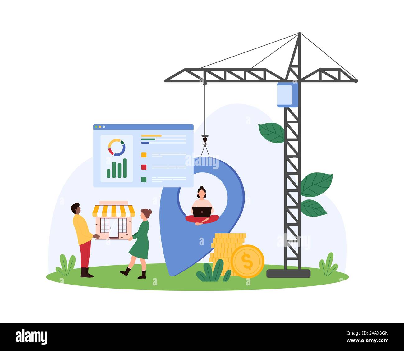 Place and location of new retail store, online navigation for business startup. People holding ...