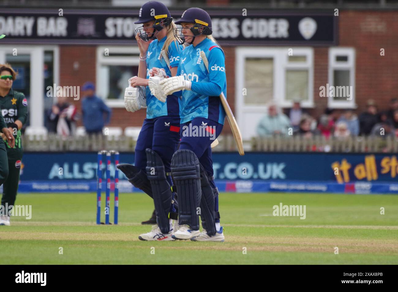 Derby, 23 May 2024. Lauren Bell and Sarah Glenn leaving the field at ...