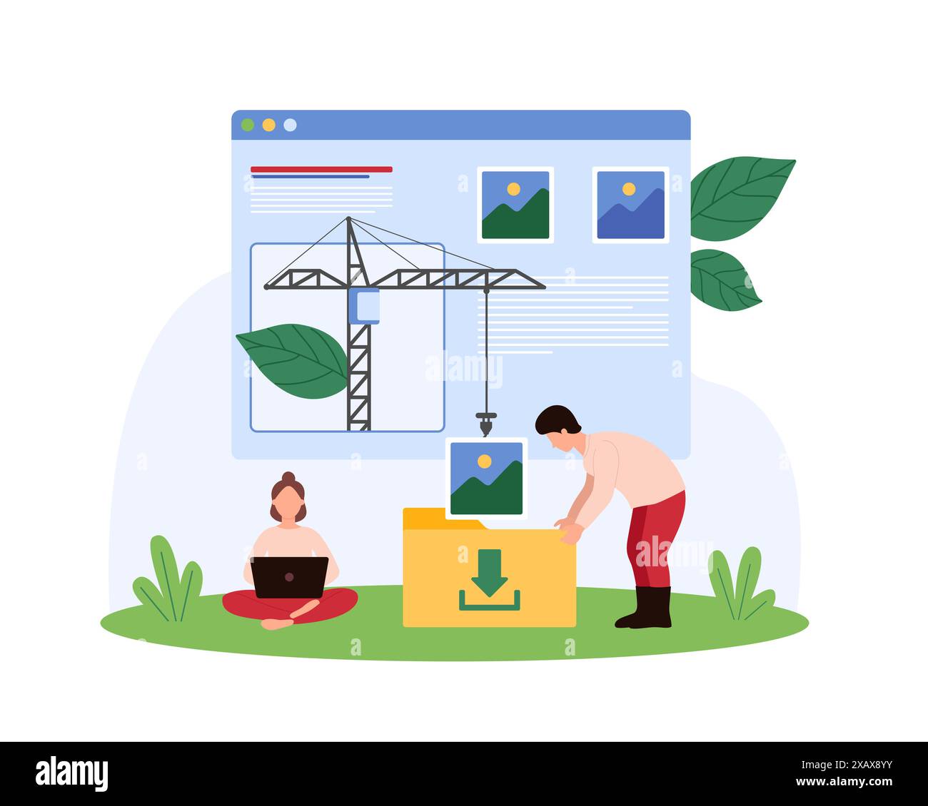 Upload multimedia files online, document storage. Tiny people and construction crane download ...