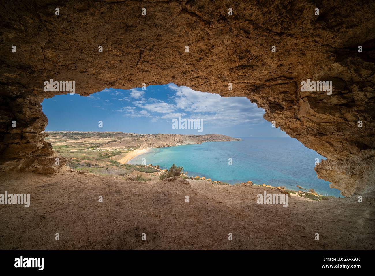Gozo Island Malta, View of Ramla Bay, from inside Tal Mixta Cave Gozo ...