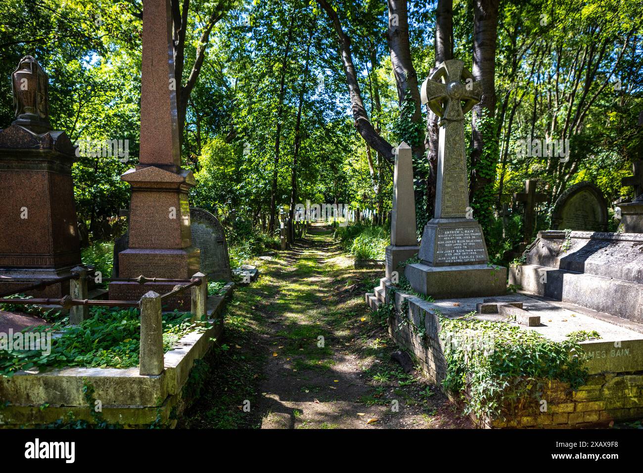 London, England – August 2023. Highgate Cemetery is the final resting ...
