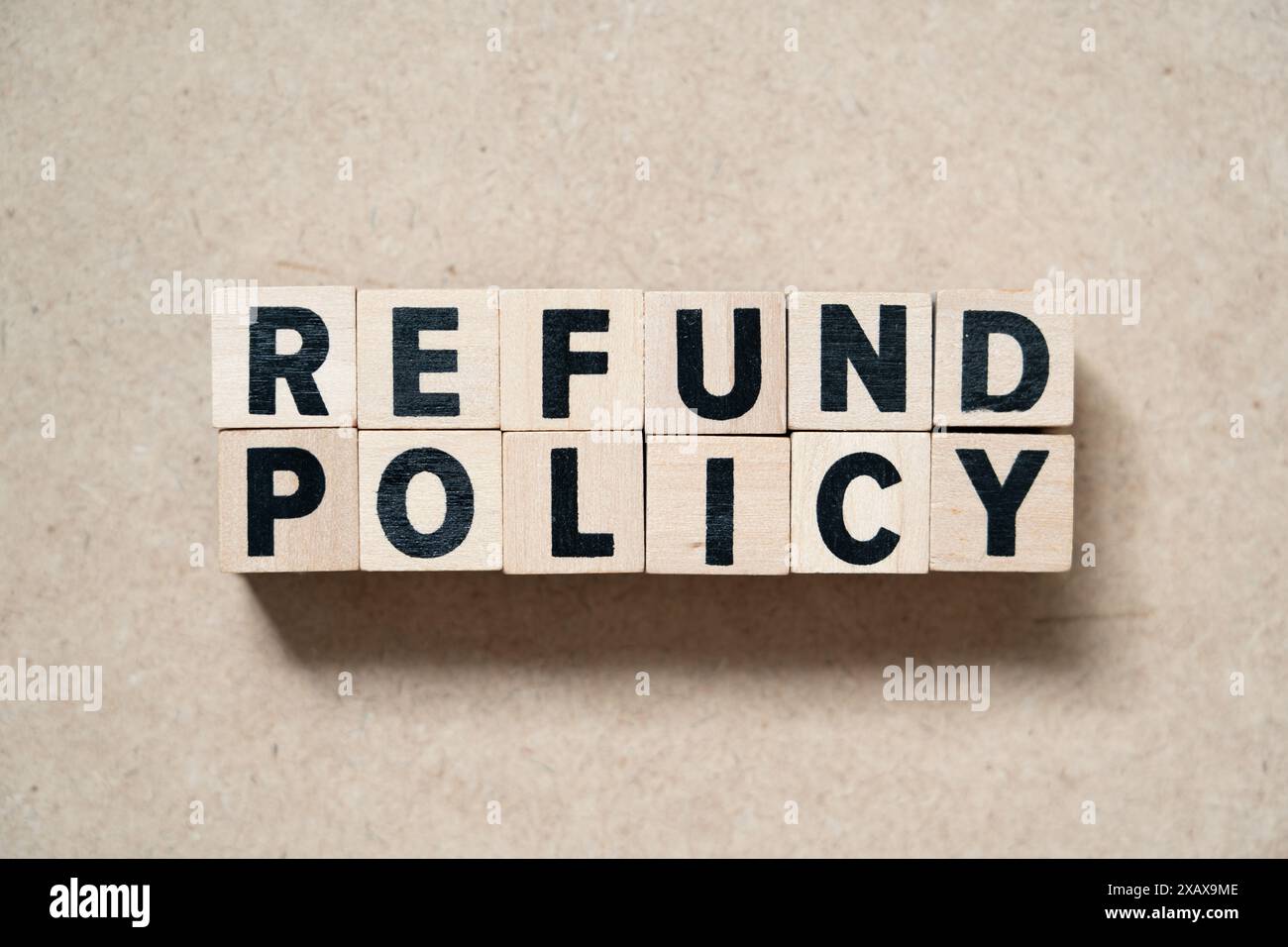 Alphabet letter block in word refund policy on wood background Stock ...