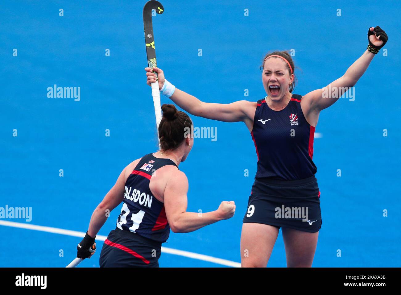 Great Britain's Grace Balsdon (left) celebrates scoring their side's ...