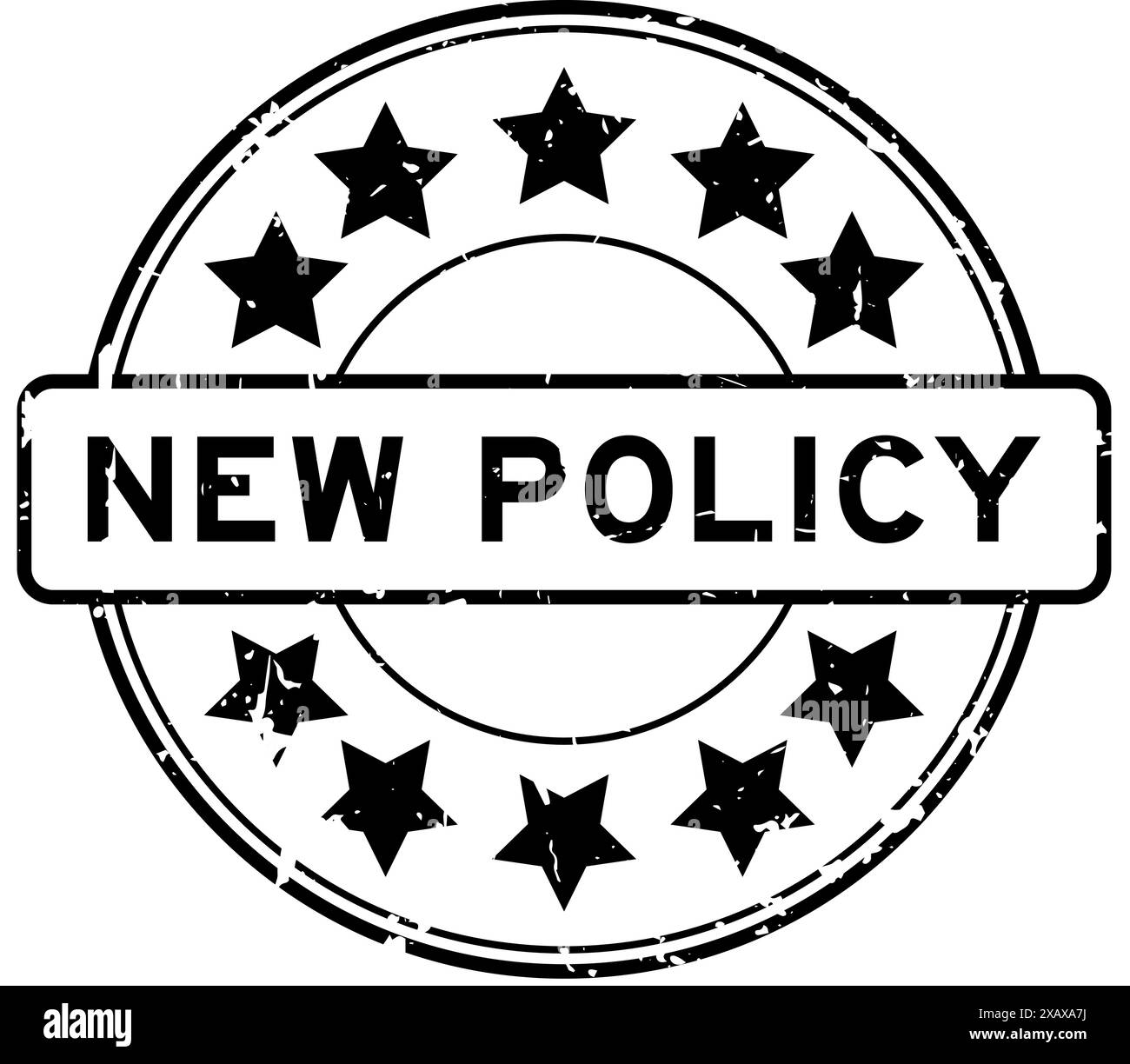 Grunge black new policy word with star icon round rubber seal stamp on ...
