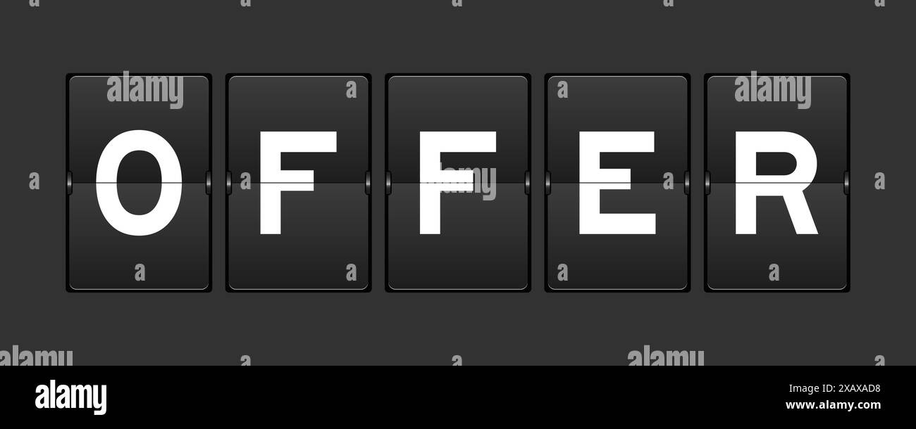 Black color analog flip board with word offer on gray background Stock ...