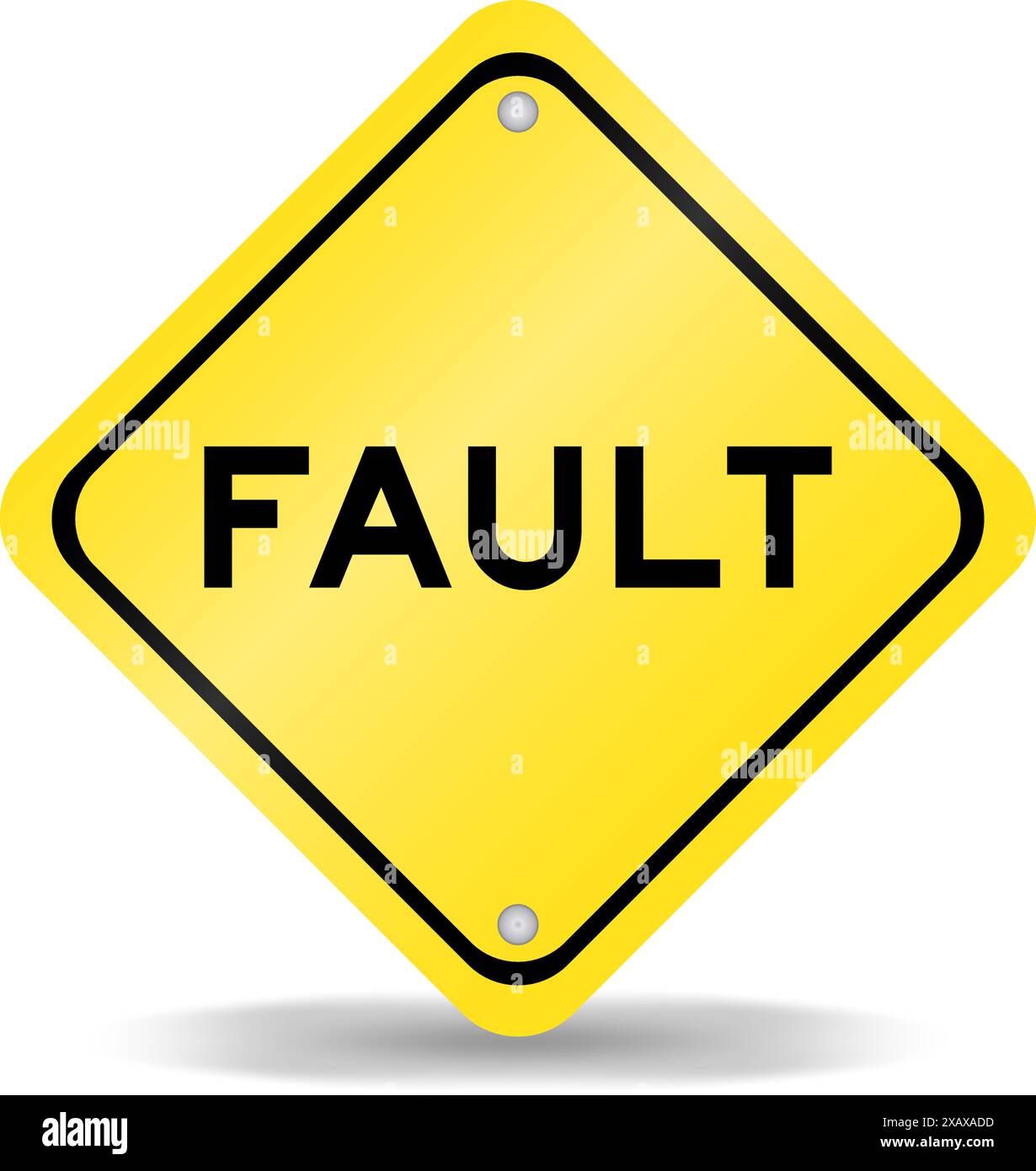 Yellow color transportation sign with word fault on white background ...