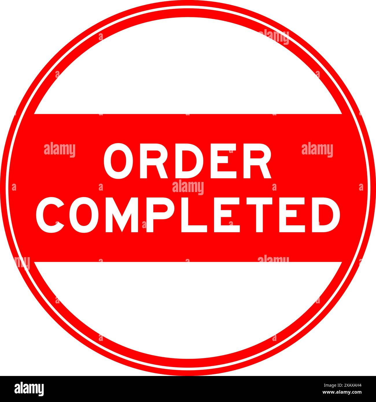 Red color round seal sticker in word order completed on white ...