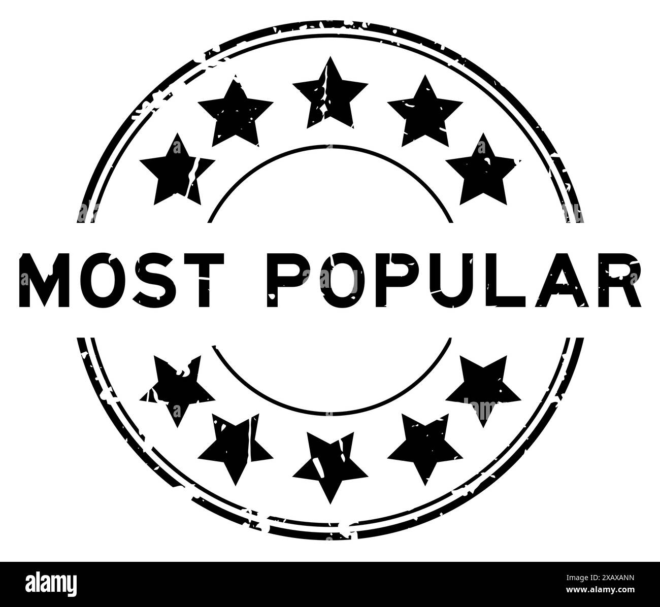 Grunge black most popular word with star icon round rubber seal stamp ...