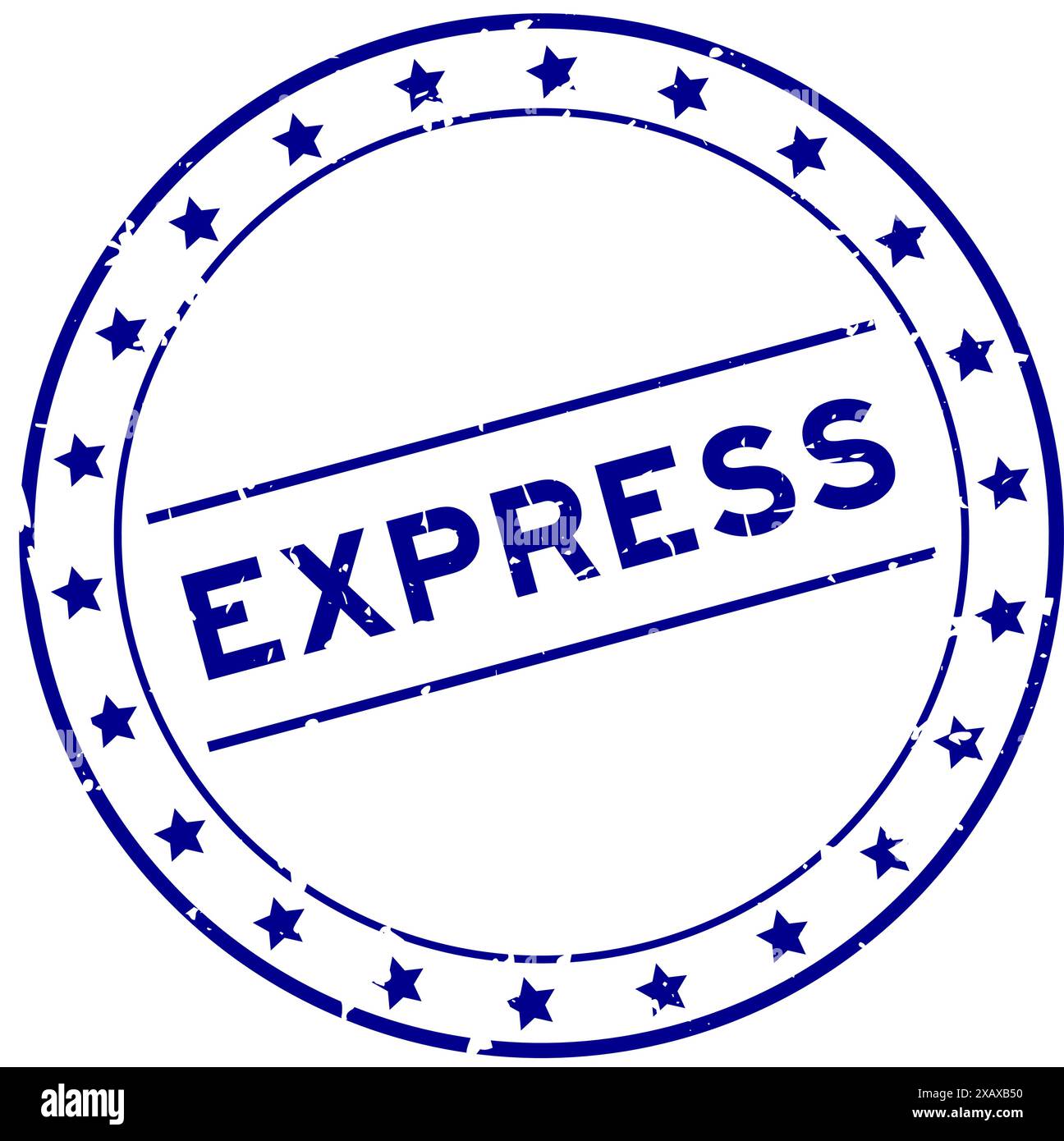 Grunge blue express word round rubber seal stamp on white background ...