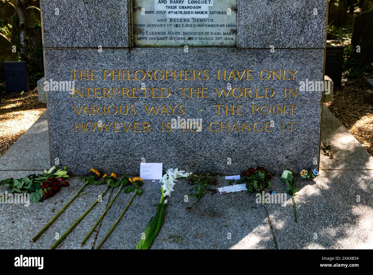 London, England – August 2023. The grave of Karl Marx, with a large ...