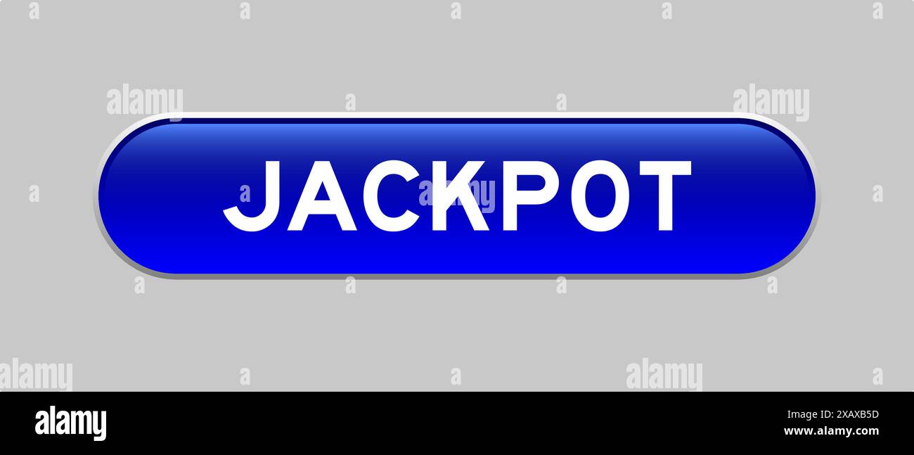 Blue color capsule shape button with word jackpot on gray background ...