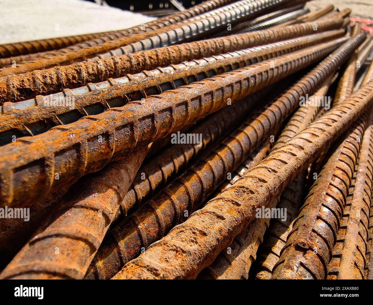 A rusty metal bars is stacked at the construction site Stock Photo - Alamy