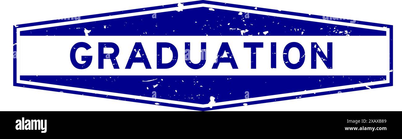 Grunge blue graduation word hexagon rubber seal stamp on white ...